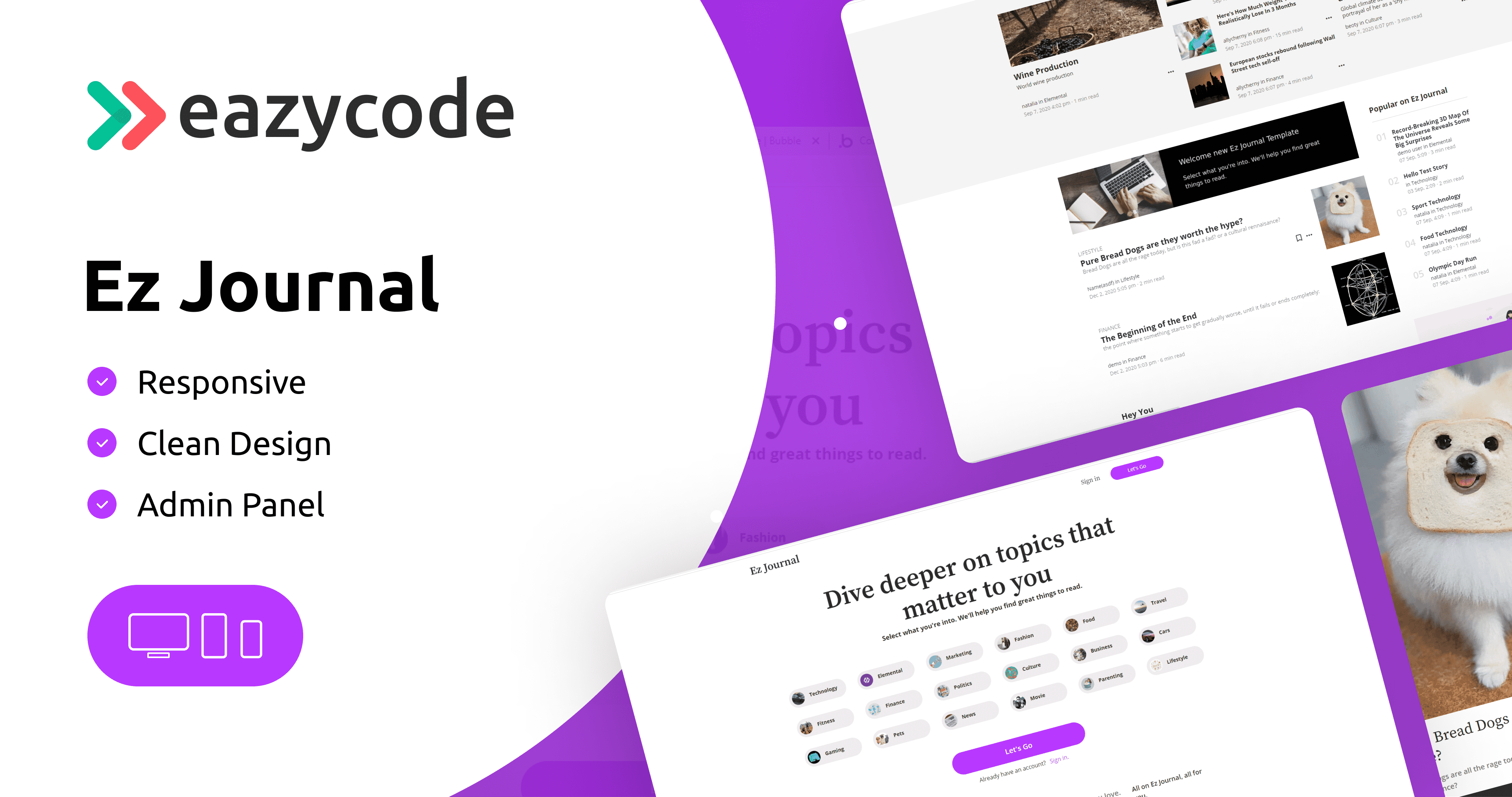 Ez Journal - Blog Template template - NoCode Bubble.io Template by EazyCode - NoCode Agency
